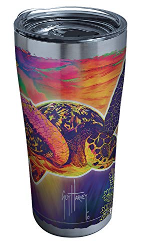 Tervis Triple Walled Guy Harvey Insulated Tumbler Cup Keeps Drinks Cold & Hot, 20oz - Stainless Steel, Neon Turtle