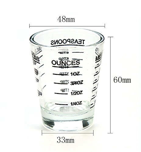 Shot Glasses Measuring cup Liquid Heavy Glass Wine Glass Espresso Shot Glass 26-Incremental Measurement 1oz, 6 Tsp, 2 Tbs, 30ml (2 pack-black 30ml)