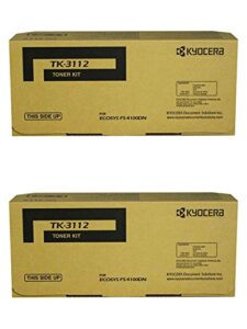 kyocera 1t02mt0us0 model tk-3112 black toner cartridge (pack of 2), compatible with fs-4100dn laser printer, includes waste toner container