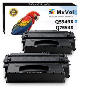 mvtoner compatible toner cartridge replacement for hp 53x q7553x 49x q5949x use for hp laserjet m2727 p2014 p2015 1320 p2010 printer (2-pack, black)