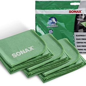 Sonax Glass Finishing Cloth (3 Pieces) - Streak- Cleanliness for Glass and Plastic Surfaces. Very Absorbent, Lint-, Extra Large 50cm X 60cm | Item No. 04509410