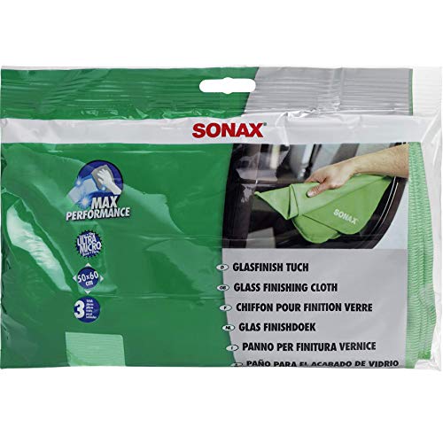 Sonax Glass Finishing Cloth (3 Pieces) - Streak- Cleanliness for Glass and Plastic Surfaces. Very Absorbent, Lint-, Extra Large 50cm X 60cm | Item No. 04509410