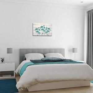 SUMGAR Canvas Wall Art Bedroom Rustic Blue Flower Pictures Farmhouse Decor Teal Floral Paintings Turquoise Framed Artwork Grey Prints Gray Bathroom Decorations Mom Gifts,16x24 inch