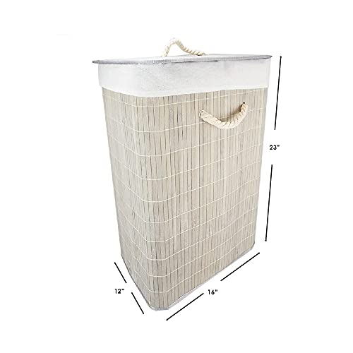 Home Basics Foldable Bamboo Laundry Basket Hamper (Rectangle, Grey)