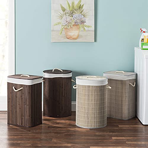 Home Basics Foldable Bamboo Laundry Basket Hamper (Rectangle, Grey)