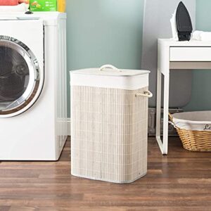 Home Basics Foldable Bamboo Laundry Basket Hamper (Rectangle, Grey)