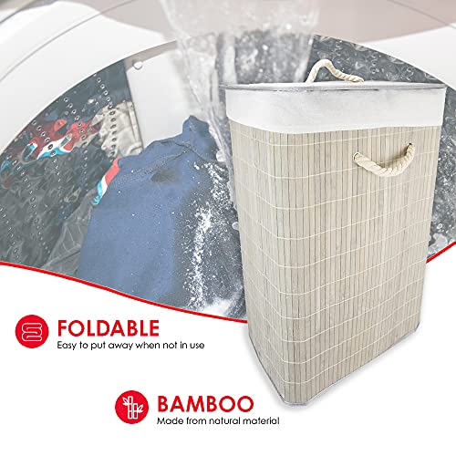 Home Basics Foldable Bamboo Laundry Basket Hamper (Rectangle, Grey)