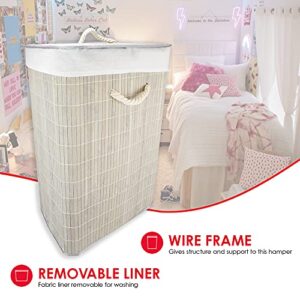 Home Basics Foldable Bamboo Laundry Basket Hamper (Rectangle, Grey)