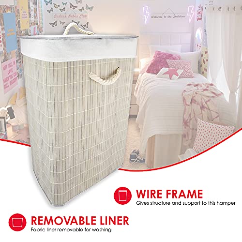 Home Basics Foldable Bamboo Laundry Basket Hamper (Rectangle, Grey)