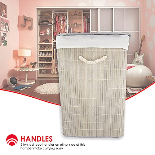 Home Basics Foldable Bamboo Laundry Basket Hamper (Rectangle, Grey)