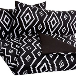 Amazon Basics Microfiber Duvet Cover 3 Piece Set, Black Aztec, Printed, 230 x 220cm/50 x 80cm x 2