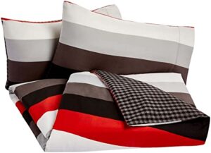 amazon basics microfiber 3 piece duvet cover set, red simple stripe, striped, 200 x 200cm/50 x 80cm x 2