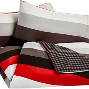 Amazon Basics Microfiber 3 Piece Duvet Cover Set, Red Simple Stripe, Striped, 200 x 200cm/50 x 80cm x 2