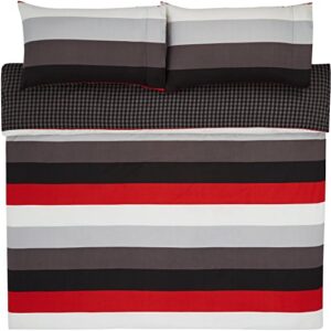 Amazon Basics Microfiber 3 Piece Duvet Cover Set, Red Simple Stripe, Striped, 200 x 200cm/50 x 80cm x 2