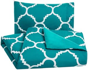 amazon basics microfiber 2 piece duvet cover set, teal trellis, 135 x 200cm/50 x 80cm x 1