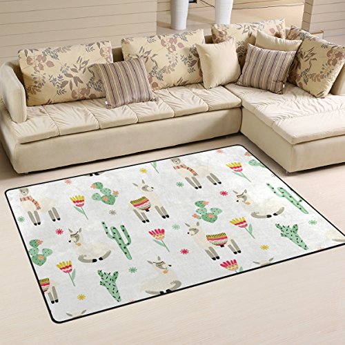 WellLee Area Rug,Lovely Alpaca in Cactus Flowers Llama Floor Rug Non-Slip Doormat for Living Dining Dorm Room Bedroom Decor 31x20 Inch