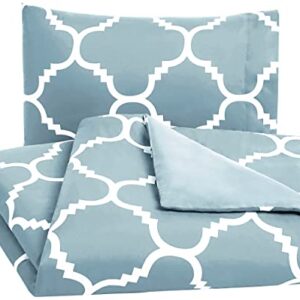 Amazon Basics Microfiber 2 Piece Duvet Cover Set, 135x200cm/50x80cmx1, Dusty Blue Trellis