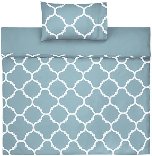 Amazon Basics Microfiber 2 Piece Duvet Cover Set, 135x200cm/50x80cmx1, Dusty Blue Trellis