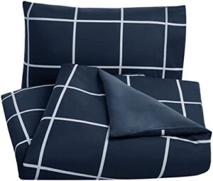 amazon basics microfiber 2 piece duvet cover set, navy simple plaid, 135 x 200cm/50x80cm x 1