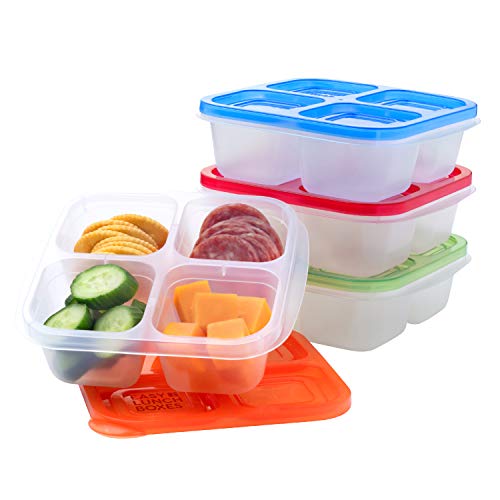 EasyLunchboxes® - Bento Snack Boxes - Reusable 4-Compartment Food Containers for School, Work and Travel, Set of 4 (Classic)