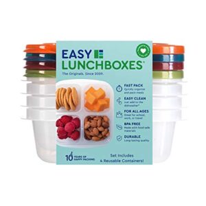 EasyLunchboxes® - Bento Snack Boxes - Reusable 4-Compartment Food Containers for School, Work and Travel, Set of 4 (Classic)