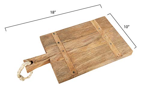 Creative Co-op Mango Wood Rope on Handle Cheese Board, Brown, 18x10