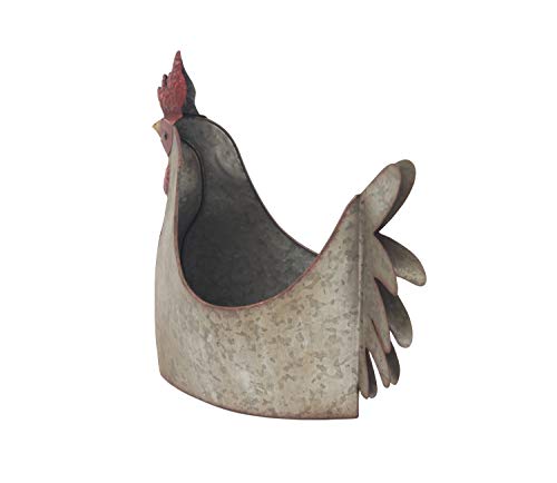 Deco 79 Metal Rooster Indoor Outdoor Planter, 12" x 8" x 16", Gray