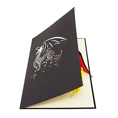 WOWPAPERART Dragon Fire - 3D Pop Up Greeting Card For All Occasions - Birthday, Love, Christmas - Ultimate Card for Dragon Lovers