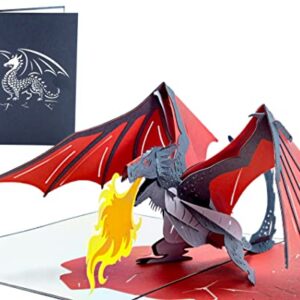 WOWPAPERART Dragon Fire - 3D Pop Up Greeting Card For All Occasions - Birthday, Love, Christmas - Ultimate Card for Dragon Lovers