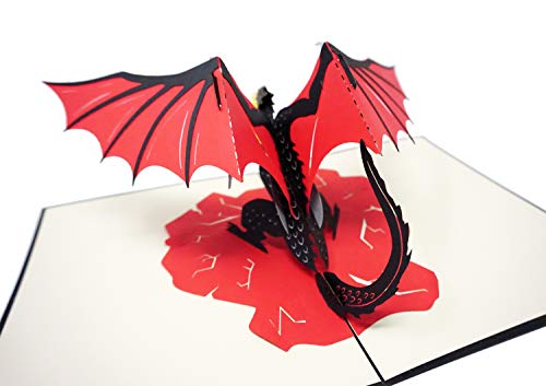 WOWPAPERART Dragon Fire - 3D Pop Up Greeting Card For All Occasions - Birthday, Love, Christmas - Ultimate Card for Dragon Lovers