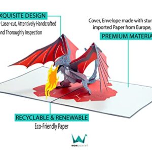 WOWPAPERART Dragon Fire - 3D Pop Up Greeting Card For All Occasions - Birthday, Love, Christmas - Ultimate Card for Dragon Lovers