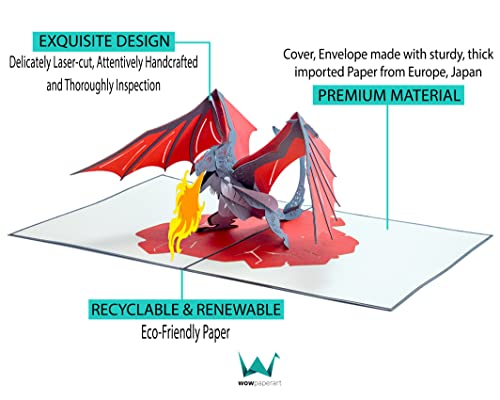 WOWPAPERART Dragon Fire - 3D Pop Up Greeting Card For All Occasions - Birthday, Love, Christmas - Ultimate Card for Dragon Lovers