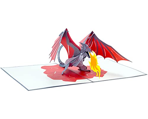 WOWPAPERART Dragon Fire - 3D Pop Up Greeting Card For All Occasions - Birthday, Love, Christmas - Ultimate Card for Dragon Lovers