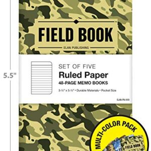 Field Notebook/Pocket Journal - 3.5"x5.5" - Camouflage - Lined Memo Book - Pack of 5