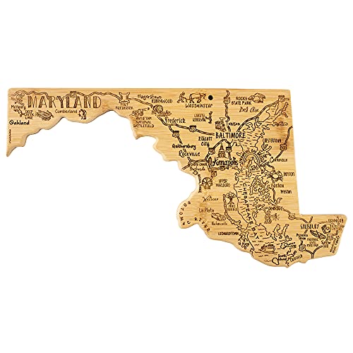 Totally Bamboo Destination Maryland State Shaped Serving and Cutting Board, Includes Hang Tie for Wall Display