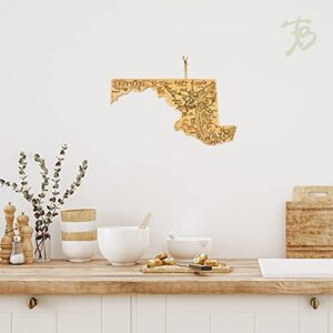 Totally Bamboo Destination Maryland State Shaped Serving and Cutting Board, Includes Hang Tie for Wall Display