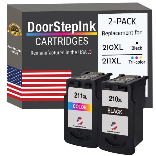 DoorStepInk Remanufactured in The USA Ink Cartridge Replacements for Printer Canon PG-210XL 210 XL CL-211XL 211 XL 1 Black 1 Color Cartridges for Canon Pixma iP2700 MP250