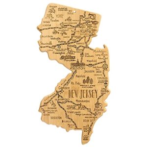 totally bamboo destination new jersey state shaped serving and cutting board, includes hang tie for wall display