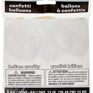 Unique 58114 Clear Party Balloons with White Confetti, 6 in 1 Pack 12"