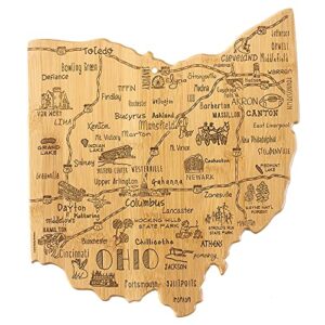 totally bamboo destination ohio state shaped serving and cutting board, includes hang tie for wall display