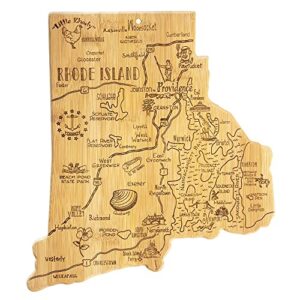 totally bamboo destination rhode island state shaped serving and cutting board, includes hang tie for wall display