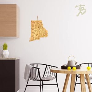 Totally Bamboo Destination Rhode Island State Shaped Serving and Cutting Board, Includes Hang Tie for Wall Display