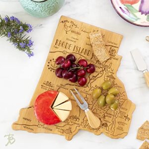 Totally Bamboo Destination Rhode Island State Shaped Serving and Cutting Board, Includes Hang Tie for Wall Display