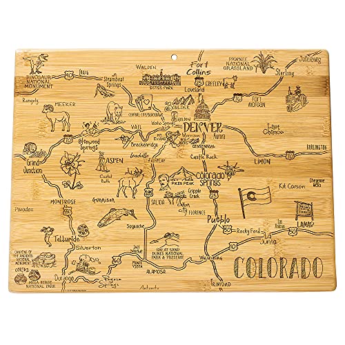 Totally Bamboo Destination Colorado State Shaped Serving and Cutting Board, Includes Hang Tie for Wall Display