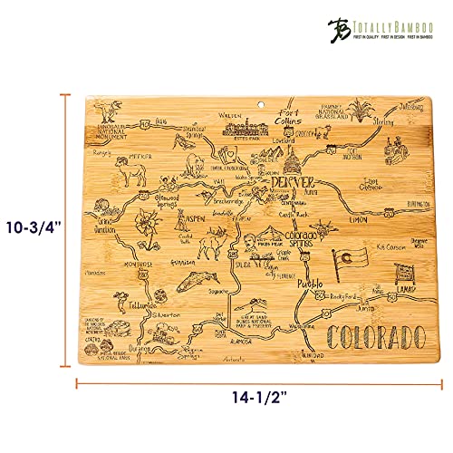 Totally Bamboo Destination Colorado State Shaped Serving and Cutting Board, Includes Hang Tie for Wall Display