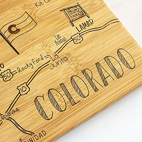 Totally Bamboo Destination Colorado State Shaped Serving and Cutting Board, Includes Hang Tie for Wall Display