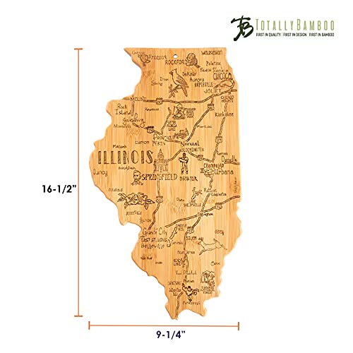 Totally Bamboo Destination Illinois State Shaped Serving and Cutting Board, Includes Hang Tie for Wall Display