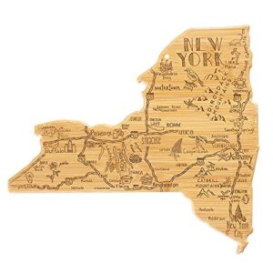 totally bamboo destination new york state shaped serving and cutting board, includes hang tie for wall display