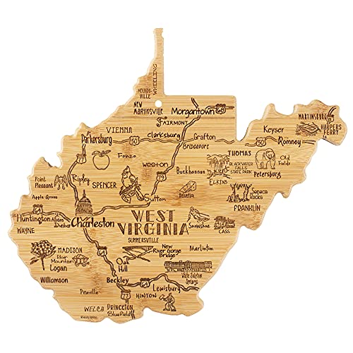 Totally Bamboo Destination West Virginia State Shaped Serving and Cutting Board, Includes Hang Tie for Wall Display