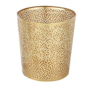 CosmoLiving by Cosmopolitan Metal Cylinder Small Waste Bin with Laser Carved Floral Design, 9" x 9" x 10", Gold